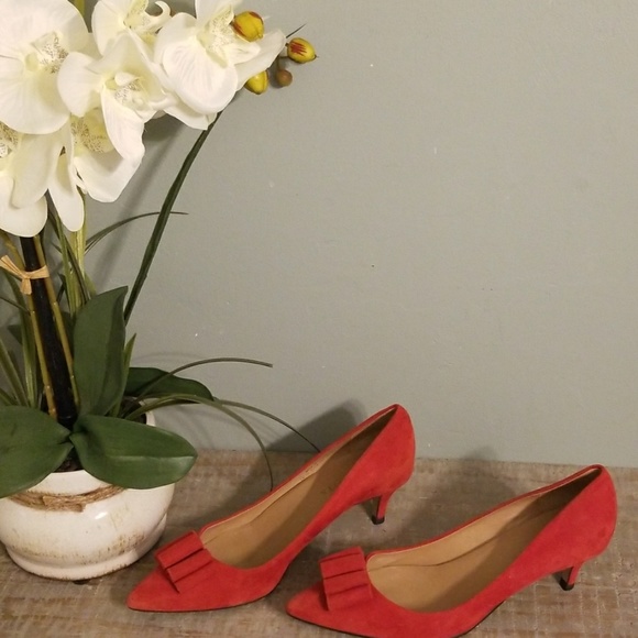 Talbots | Shoes | Talbots Red Suede Bow Front Kitten Heel | Poshmark